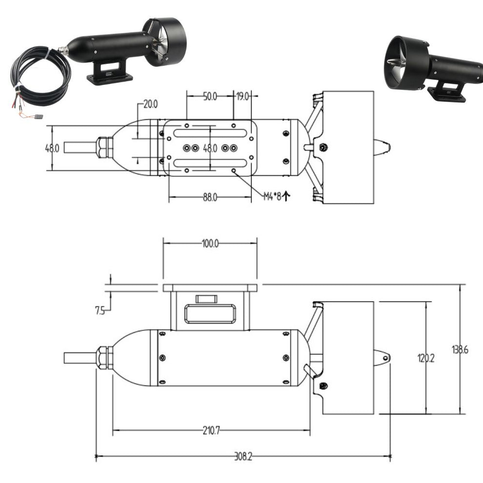 TD30E 30KG 1900W Easy Mounted Underwater Thruster for Kayak fishing ...
